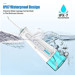TUREWELL Water Flosser for Teeth, Portable Oral Irrigator with 3 Modes 6 Jets, IPX7 Waterproof USB Rechargeable Water Teeth Cleaner, waterpick for Travel&Home
