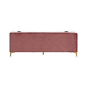 Iconic Home Brasilia Modular Chaise Sectional Sofa Velvet Upholstered Vertical Channel Quilted Seat Back Solid Gold Tone Metal Y-Legs with 2 Throw Pillows Modern Contemporary, Blush