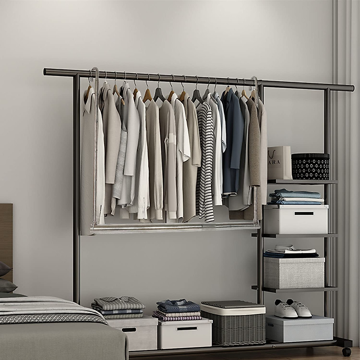 HDbonemu Closet Hanging Rod, Adjustable Width and Height Space-Saving Clothes Hanging Bar, 1 Pack Chrome