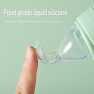 SANFE ELEPHANT Baby Spoons, Silicone Baby Food Dispensing Spoon, Squeeze Feeding Spoon with Cartoon Dust Cover, 4 oz. (Pink)