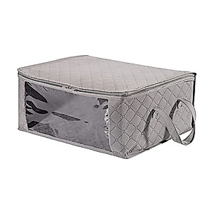 AzxecVcer 3 Pack Storage Bags,Foldable Storage Bag Organizers, Large Clear Window & Carry Handles,Under Bed Organizer Bag for Closets, Bedrooms for Comforters,Blankets,Clothes,Quilts and Towels, Gray)