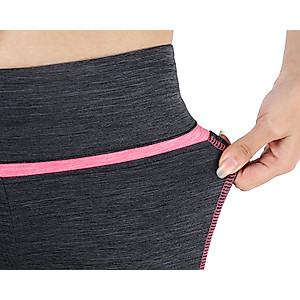 Sugar Pocket Women's Capris Tights Workout Running Leggings Yoga Pants XL(Grey/Pink)