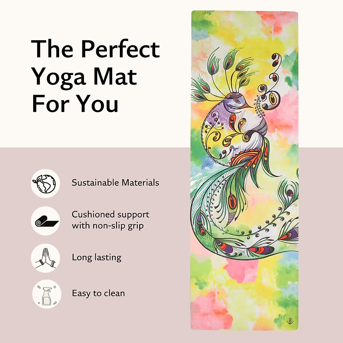 Shakti Warrior Zobhana Yoga Mat - Premium Printed Natural Eco-Friendly Non-Slip Mat Great for Hot Yoga, Pilates, Workouts (72 inch x 24 inch x 3mm Thick)