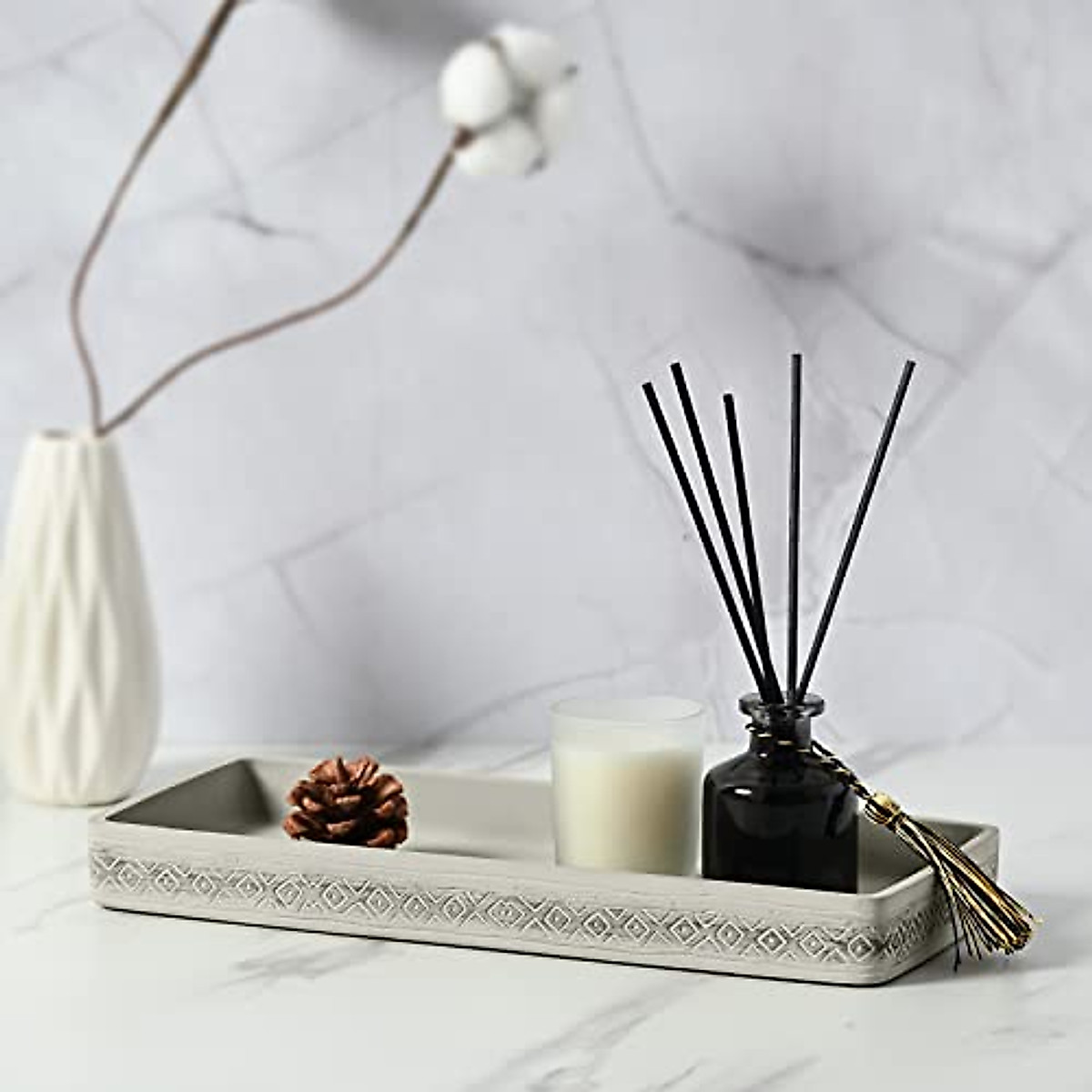 Grey Bathroom Accessories Set, Includes Ceramic Bathroom Soap Dispenser, Toothbrush Holder, Soap Dish and Concete Tray