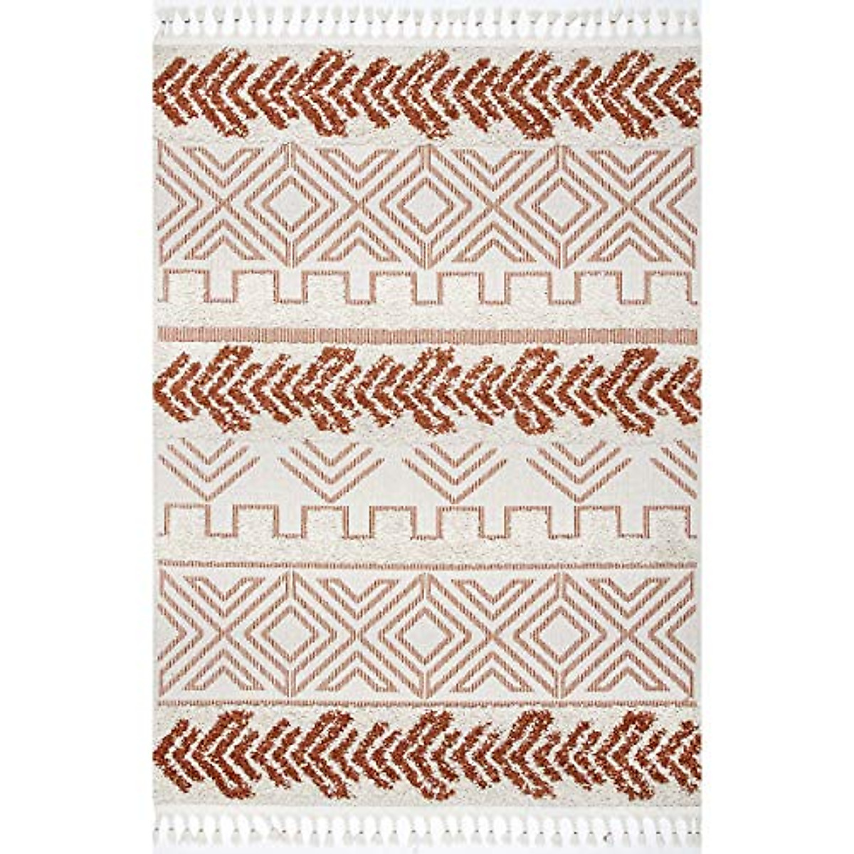 nuLOOM Zuri Shaggy Banded Tribal Area Rug, 5' 3" x 7' 3", Rust