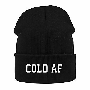 Winter Hat Beanie for Men Women Cold AF Funny Slouchy Knit Cuffed Beanie Skull Cap Hat Custom Unisex Warm Soft Headwear - Christmas Stocking Stuffers Gifts for Him Her Boys Mom Dad Wife Husband Black