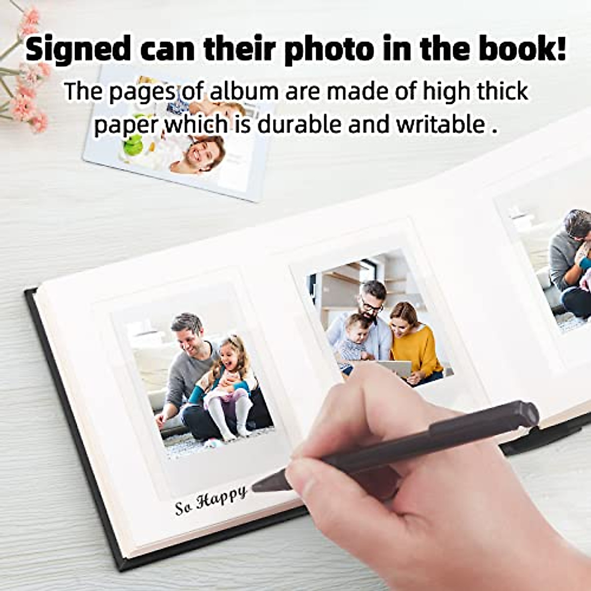 64 Pockets Mini Photo Album with Writing Space, Front Window, Polaroid Photo Albums 3 Inch for Fujifilm Instax Mini 12 11 9 8 7+ 40 EVO Film, Polaroid 300, HP Sprocket, K-pop Photocards (Black)