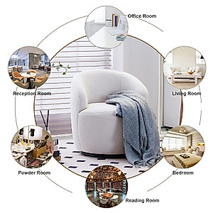 CALABASH Swivel Chairs, Barrel Chair for Living Room, Small Accent Round 360° Club Modern Teddy Upholstered Arm Chairs Bedroom, Office, Hotel(White)