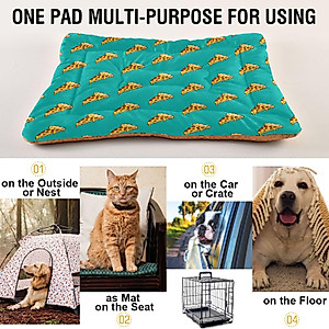 Coikll Cartoon Pizza Pet Bed Pad Soft Dog Bed Mat with Anti-Slip Bottom, Machine Washable Crate Pad Mattress for Dog Sleeping- 24 * 18inches