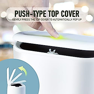MICMXMO Mini Desktop Trash Can with Lid Office Countertop Trash Bin Push-Type Small Garbage Can Dresser Kitchen Bathroom Desktop Plastic Garbage Bin (White)