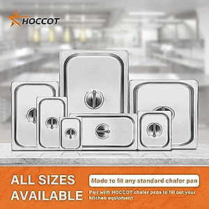 HOCCOT 6-Pack 1/1 Size Stainless Steel Steam Table Lid Full Size Solid Hotel Pan Cover Buffet Pan Lids Roasting Pans Cover with Handle Lid for 1/1 Steam Pan