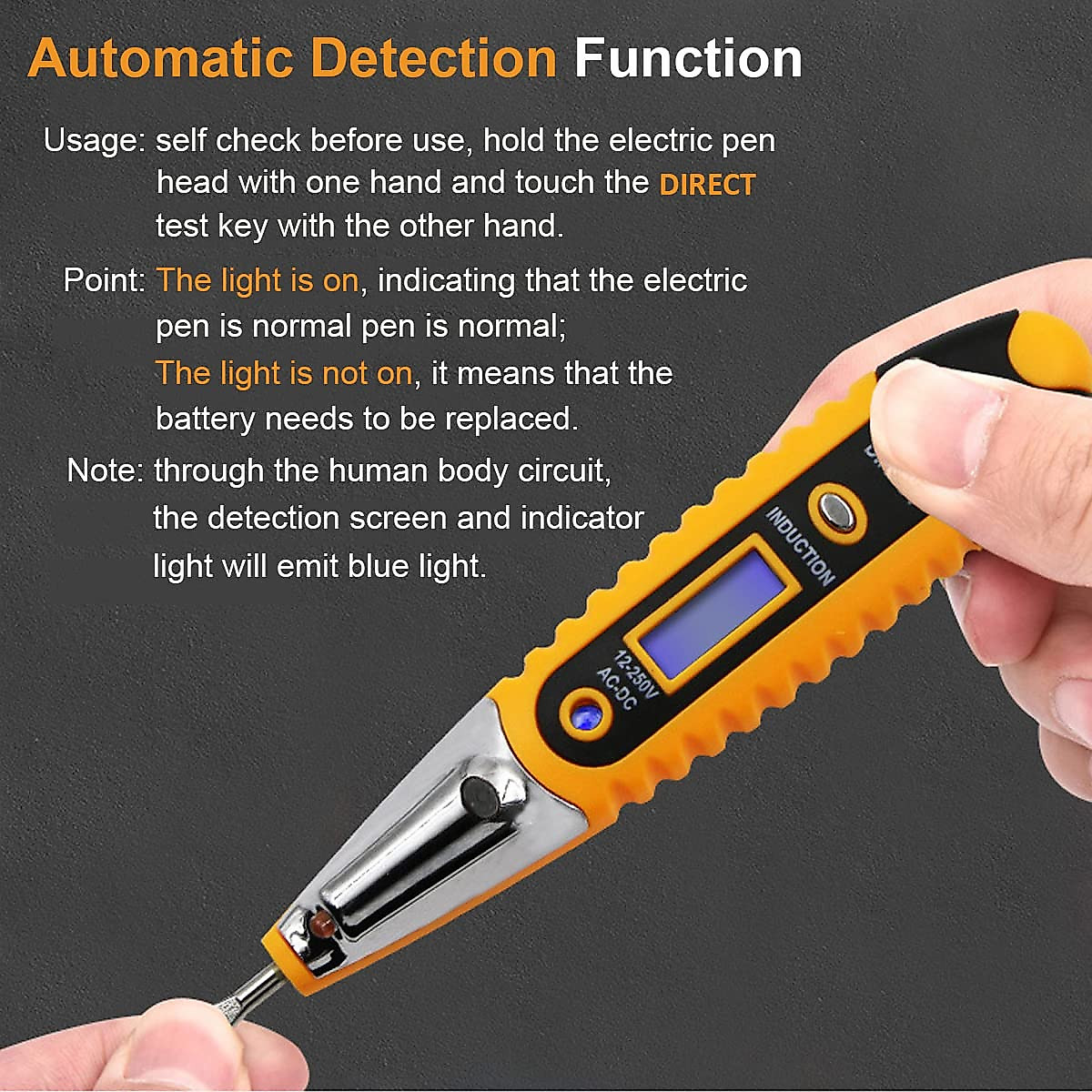 Smgda Digital Voltage Circuit Tester Pen 12V-220V DC & AC Voltage Detector NO Battery Intelligent Induction Electroprobe with LED Light for Home Repair and Detection
