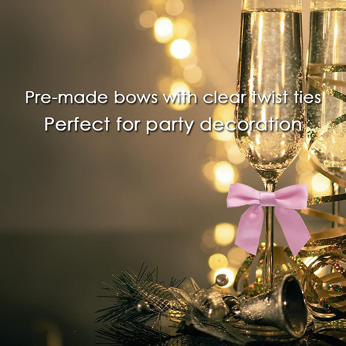 BAISDY 50pcs Twist Tie Bows for Treat Cake Pops Sealing Lollipop Bags Ribbon Bows Craft Twist for Brithday Baby Shower Valentine's Day Christmas Party (Light Pink)