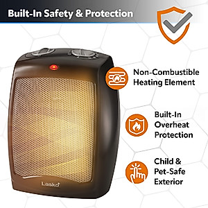 Lasko CD09250 Ceramic Adjustable Thermostat Tabletop or Under-Desk Heater, 9 Inches High, Black