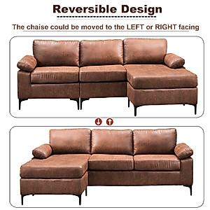 HOOOWOOO 100" L Shaped Couch with Reversible Chaise Living Room Couch Modern Sofa Set for Small Living Room Apartment Space,Dark Brown Faux Suede