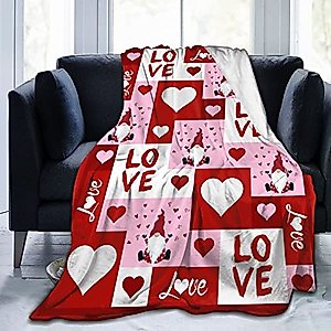 Soft Blanket Valentine's Day Gnomes Warm Cozy Happy Valentine's Day Heart Shaped Cute Throw Blanket for Couch Sofa Bed 50" x 60"