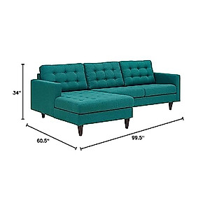 Modway Empress Mid-Century Modern Upholstered Fabric Left-Arm Facing Sectional Sofa in Teal