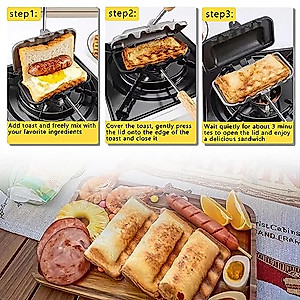 MINILIF Double-Sided Sandwich Baking Pan,Hot Sandwich Maker,Double Sided Frying Pan for Breakfast Omelets Pancakes, Frittata and Toast,Nonstick Sandwich Maker,Hot Dog Toaster(Long Handle)