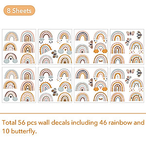 AOWDIAO Boho Rainbow Peel and Stick Wall Decals for Girls Bedroom, Kids Room, Nursery Decor, 56 Pcs