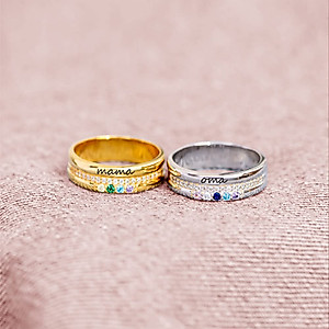 Dearlovey Personalized Mama Ring with Birthstone, Custom Birthstone Ring, Mother's Day/Birthday Gift for Women/Mother/Grandma