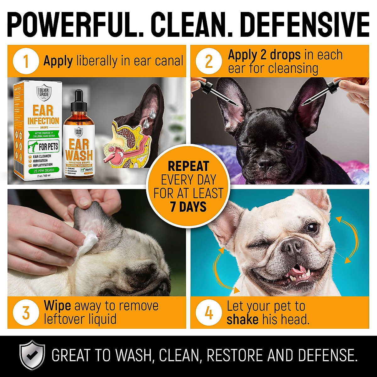 Dog Ear Infection Treatment + Colloidal Silver ● Ear Infection Treatment for Dogs & Cats ● Drops for Irritations, Itch, Odors, & Cat and Dog Ear Infection ● Silver Ear Wash for Different Pets ● 2 Oz