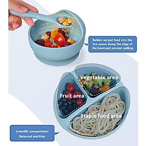 ECLIP Silicone Baby Feeding Set, 10 Pcs Baby Led Weaning Supplies with Suction Bowl Divided Plate Adjustable Bib Soft Spoon Fork Snack Cup with Lid Drinking Cup, Utensil (Blue)