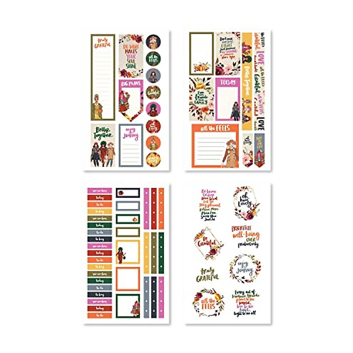 The Rongrong Grateful Heart Sticker Book for Planners, Calendars, Journals and Projects – Premium Quality Hand Drawn Perfect for Fall and Holiday Planning – Scrapbook Accessories – 24 Sheets