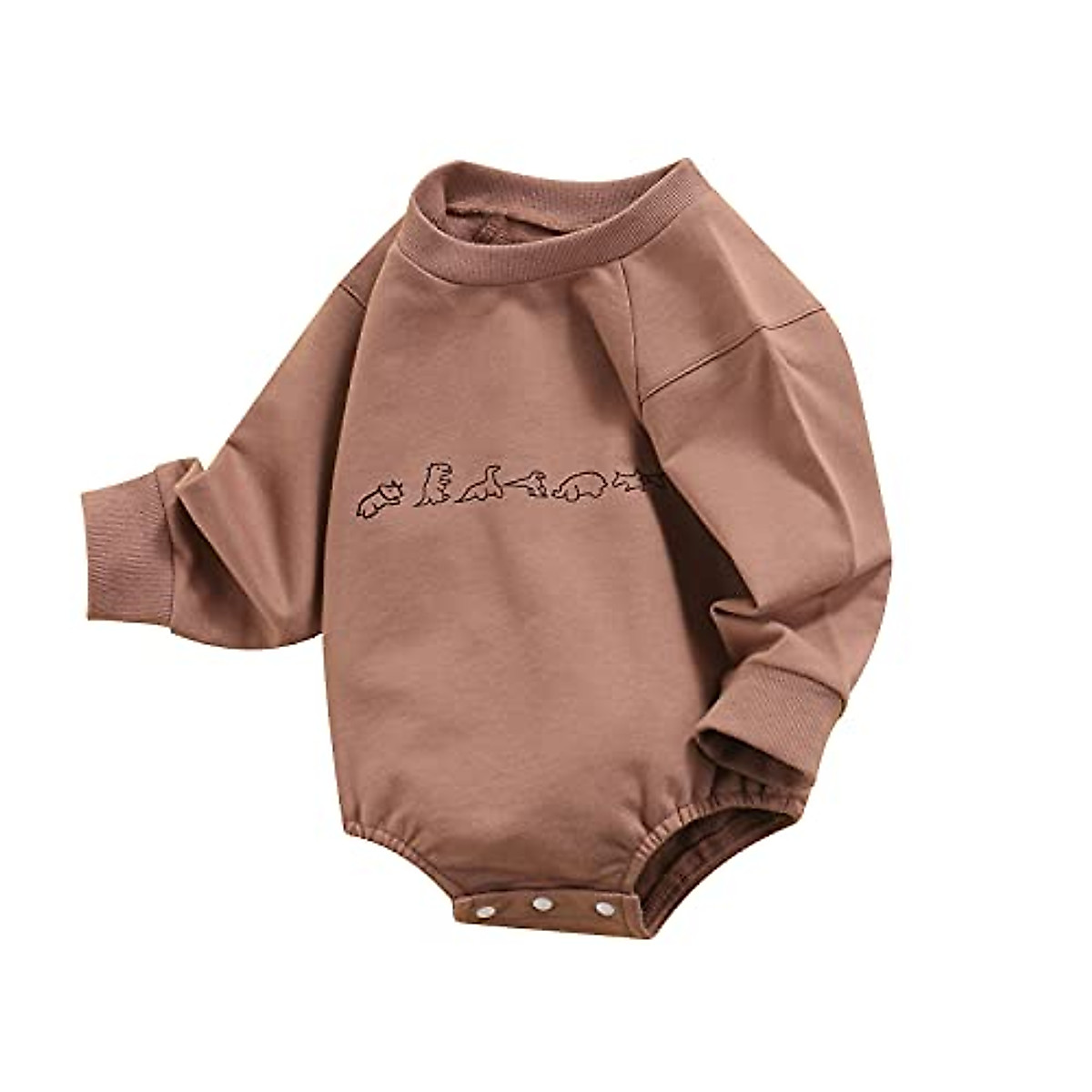 Lamuusaa Newborn Baby Girls Boys Clothes Crewneck Sweatshirt Long Sleeve Romper Bodysuit Pullover Oversized Autumn Tops (Dinosaur-Brown, 0-6 Months)