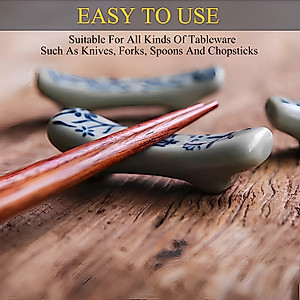 Chopstick Rest 5 Pairs Porcelain Chopsticks Holder For Countertop,Cute Chopstick Stand(Blue sunflower)