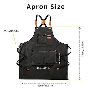 Tosewever Canvas Cross Back Chef Apron for Men Women with Adjustable Straps Large Pockets, Waterdrop Kitchen Heavy Duty Cotton Aprons for Tool Cooking BBQ Artist, M to XXL (Black)