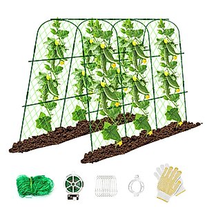 Hoyejyou 65"×48" Cucumber Trellis for Raised Bed, U-Shape Garden Trellis for Climbing Plants Outdoor, Metal Arch Vegetables Trellis, Detachable Cucumber Trellis Support for Tomato,Squash,Zucchini