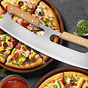 Pizza Crust Set (Set of 7) 10'' Stainless Steel Pizza With Handle Wood Handle Rocker Cutter Pizza Oven Accessories Gift for Homemade Baking Lovers like Pizza, Bread and Pastries