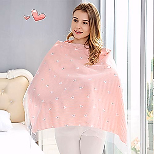 Nursing Covers for Breastfeeding, Soft Cotton Breast Feeding Cover Stroller Cover with Lace Screen Yarn, Privacy Nursing Covers Infant Feeding Cover Infant Breathable for Breastfeeding Supplies（Pink）
