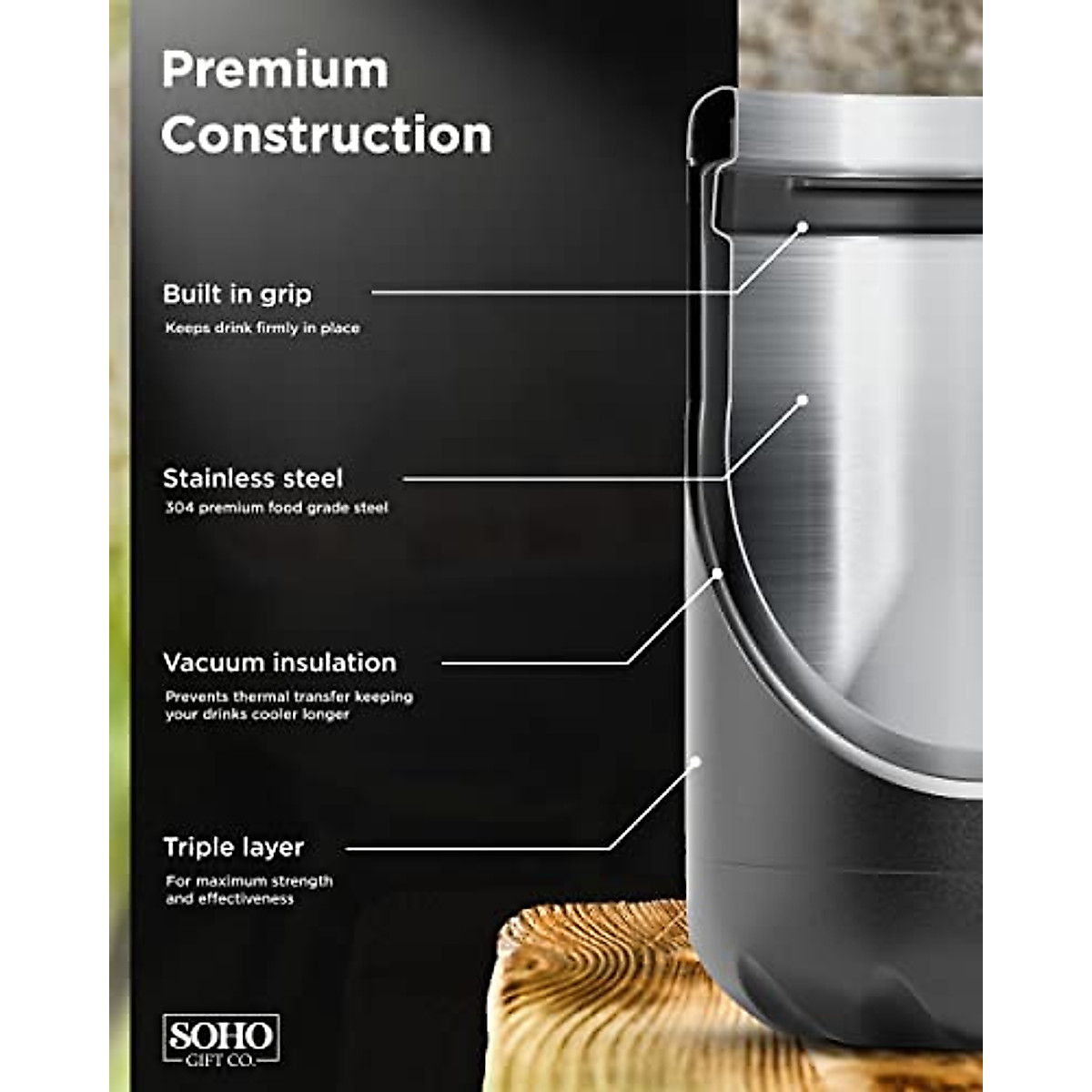 SoHo Can Cooler Gift for Dad, Insulated for 12oz Standard Beer, Soda Can, Tumbler for Fathers Day/Christmas/Birthday Gifts "Worlds Best Dad"(Gift Boxed)