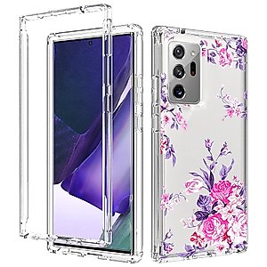 sidande Case for Galaxy Note 20 Ultra 5G, Samsung Note 20 Ultra Case, Full Body Shockproof Clear Floral Soft Flexible Phone Protective Armor Cover for Samsung Galaxy Note 20 Ultra (Rose Flower)