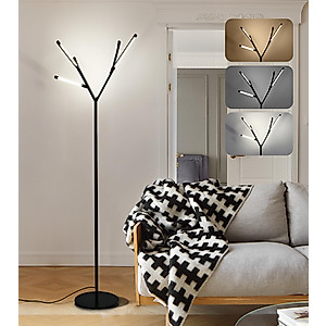 Q&S Led Floor Lamp,Black Modern Industrial Contemporary Corner Floor Lamp Tall Tree Bright Reading Standing Lighting for Bedroom Living Room Office