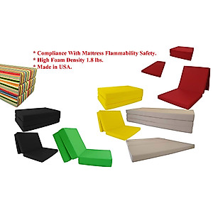 D&D Futon Furniture Shikibuton Tri Fold Foam Beds, Tri-Fold Bed, High Density 1.8 lbs Foam, Twin Size, Full, Queen Folding Mattresses. (Queen Size 4x60x80, Black)