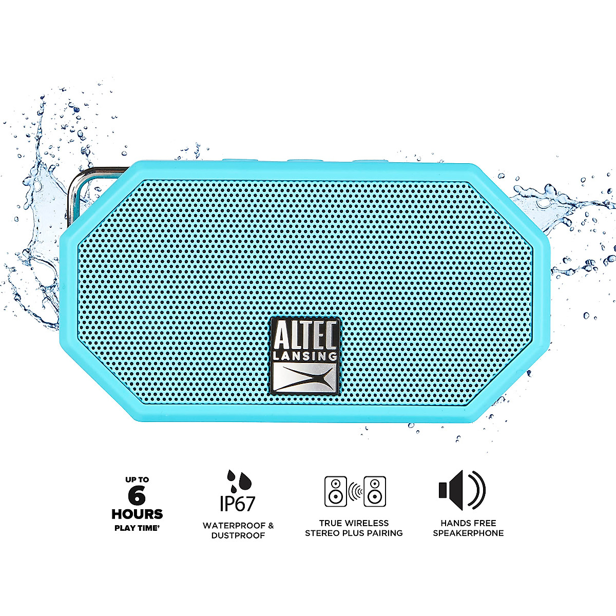 Altec Lansing Mini H2O - Waterproof Bluetooth Speaker, IP67 Certified & Floats in Water, Compact & Portable Speaker for Hiking, Camping, Pool, and Beach,Aqua