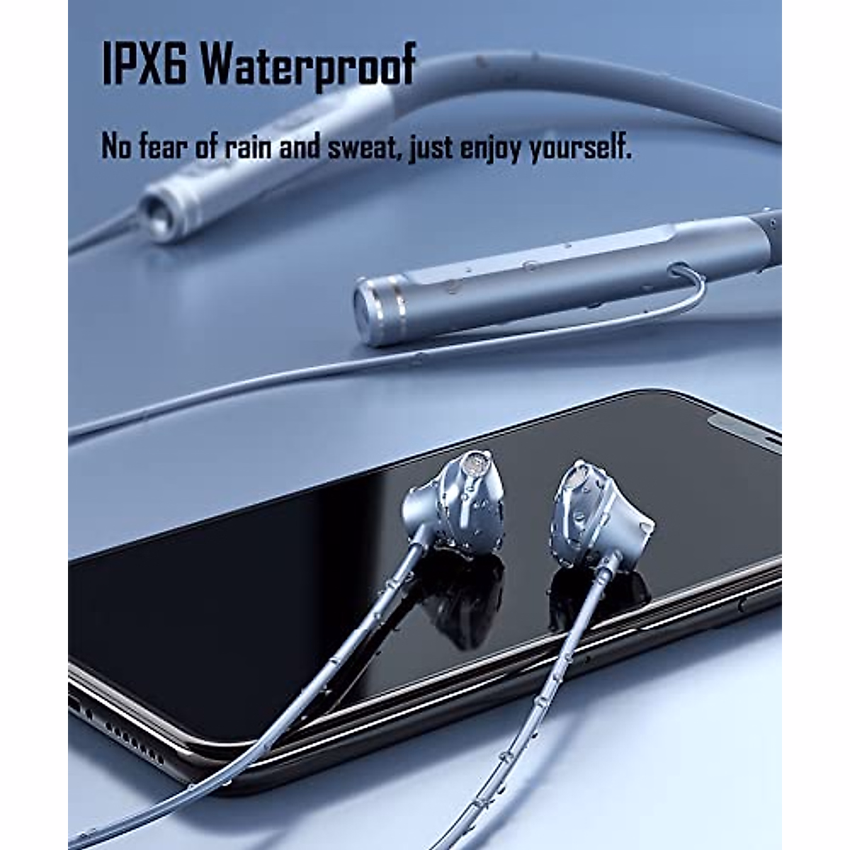 Neckband Bluetooth Headphones Wireless Earbuds with Microphone Flashlight Around the Neck Waterproof Sport Headset Noise Cancelling Ear Buds 120H Playtime for Running Cycling Cell Phone Android iOS