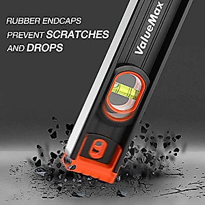 ValueMax 16-Inch Torpedo Level, Magnetic Leveler Tool with 3 High-visibility Bubbles 45°/90°/180°, Overhead Viewing Window, Rubber Endcaps, Aluminium Body, Bubble Level for Home Outdoor Measurements