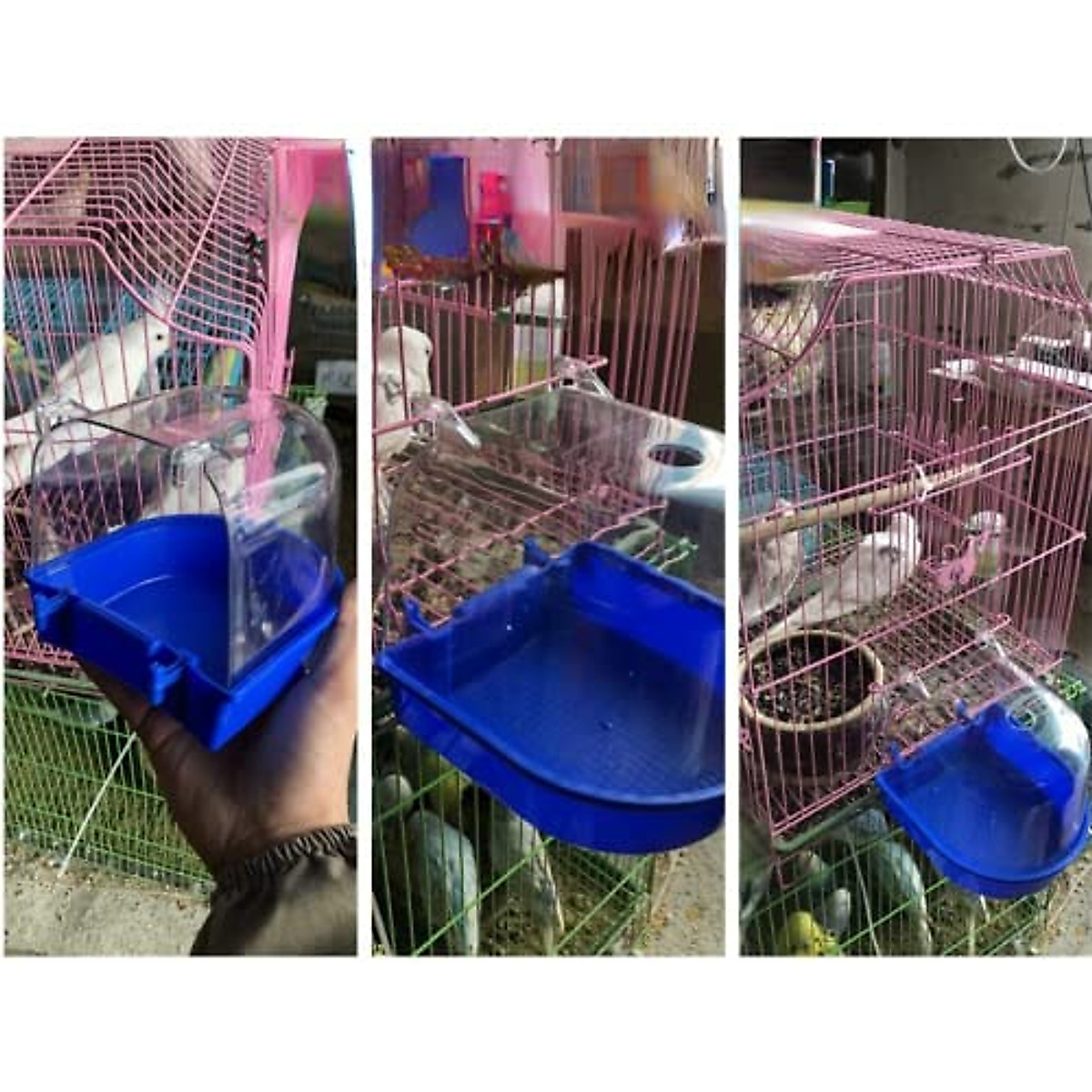 Bird Bath Cage, Cleaning Pet Supplies Bird Bathtub with Hanging Hooks Come with Free Water Injector for Parrots Spacious Parakeets Portable Shower for Most Birdcage Random Color (S for Square cage)