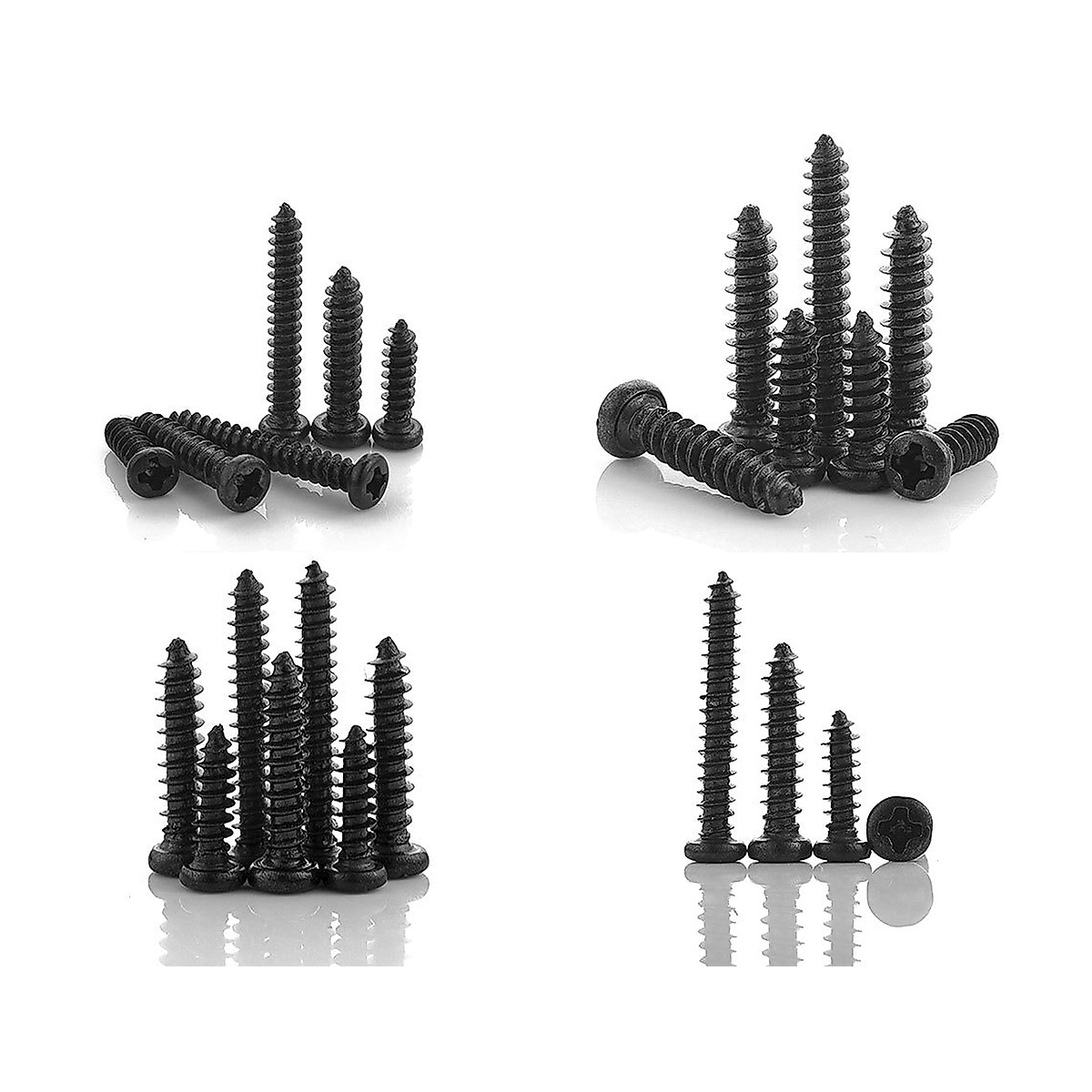 LBY 1000pcs M1.4 M1.7 M2 M2.3 Round Pan Head Self-Tapping Sheetmetal Screw Assortment Kit Round Head Self-Tapping Electronic Mini Wood Screws 10 Sizes Combination Metal Black