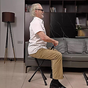 Cane Chairs for Adults, Portable Walking Stick with LED Light, Foldable, T-Grip, Anti-Slip, Lightweight, for Disabled, Elderly, Aluminum Alloy (Size : Brown)