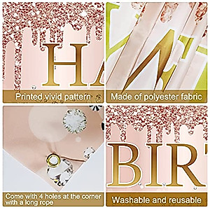 Pink Rose Gold Happy Birthday Banner Decorations,Large Happy Birthday Yard Banner Sign Party Supplies for Women, 16th 21st 30th 40th 50th Birthday Decor for Outdoor Indoor (9.8x1.6ft)