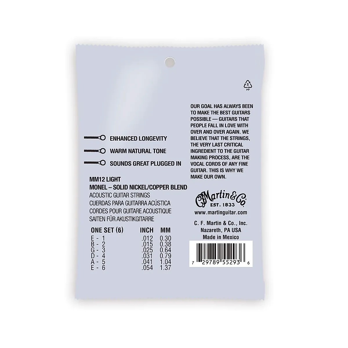 Martin Retro Acoustic MM12 Light-Gauge Guitar Strings, Monel Nickel