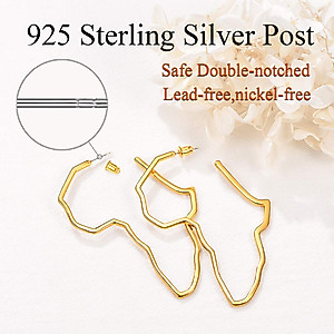 U7 African Map Earrings, 18K Gold Plated Lightweight Dangle Earrings with Silver Post Extra Large Statement Hip Hop Africa Shape Earrings for Women