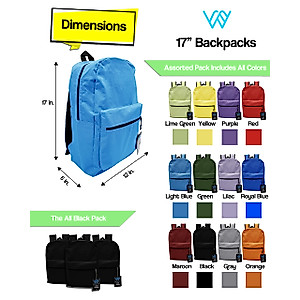 24 Pack Backpack , Bulk 17 inch Lightweight Student Outdoor Travel School Book Bag (Black)