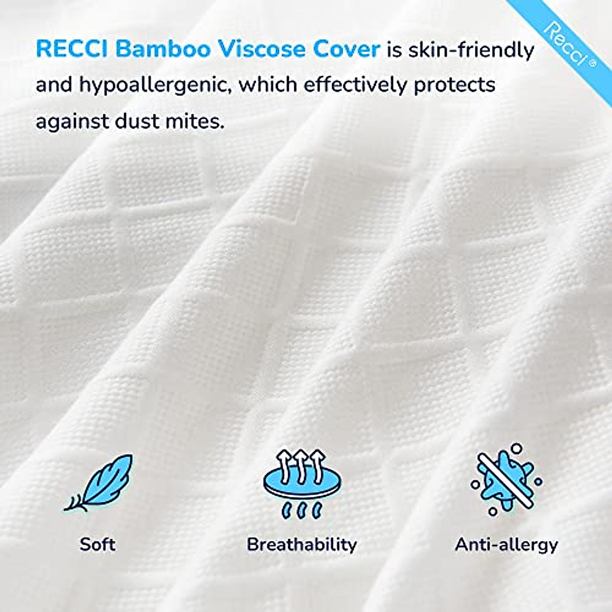 RECCI 3 Inch Mattress Topper Cover Queen Size (Only Cover), Breathable Bamboo Viscose Mattress Topper Protector, Washable Mattress Topper Encasement with Zipper & Adjustable Straps (Queen, White)