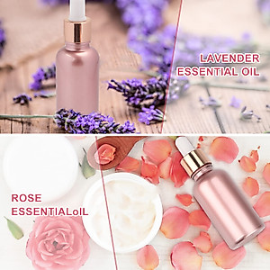 6 Pcs,10ml Coated Pink Glass Essential Oil Dropper Bottle,Empty Thick Glass Perfume Diffuser Vials With Glass Pipette&Rose-Gold Lid Travel Liquid Holder,Ray Protection Container-FREE 2 Funnel