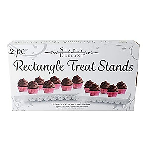 Dulcet Delights Metal Rectangle Eyelet Cake Stands with Lattice Borders – Cake stands for Birthdays, Weddings, Parties and Events - 14 ½"L x 6 ½”W x 3 ¼”H and 17 ½"L x 9 ½”W x 3 ¼”H – Set of 2 – White